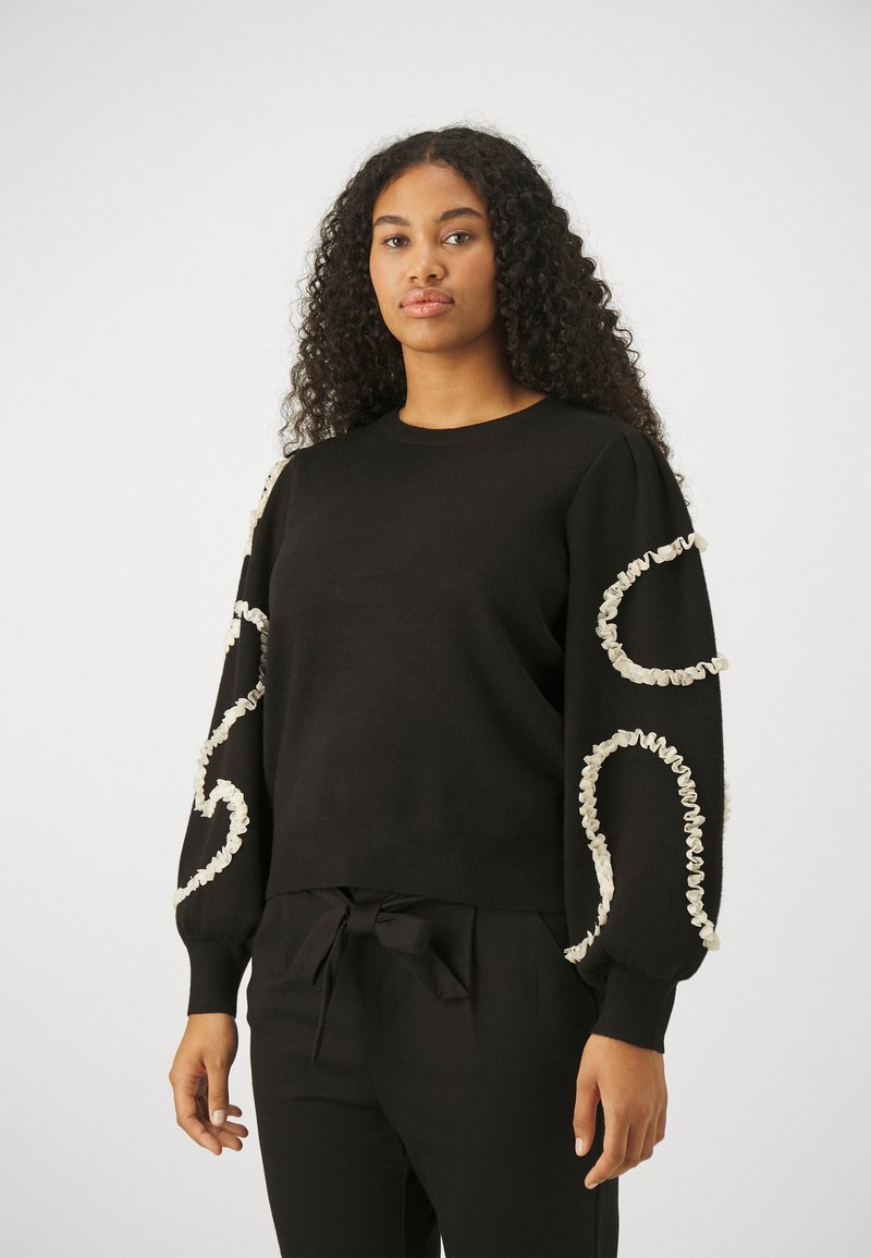 Object Curve OBJDIDI O NECK KNIT PULLOVER - Striktrøje - black/sandshell/sort - Zalando.dk
