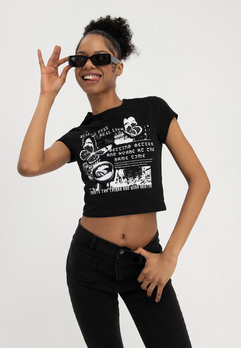 Even&Odd Print T-shirt - black - Zalando.co.uk