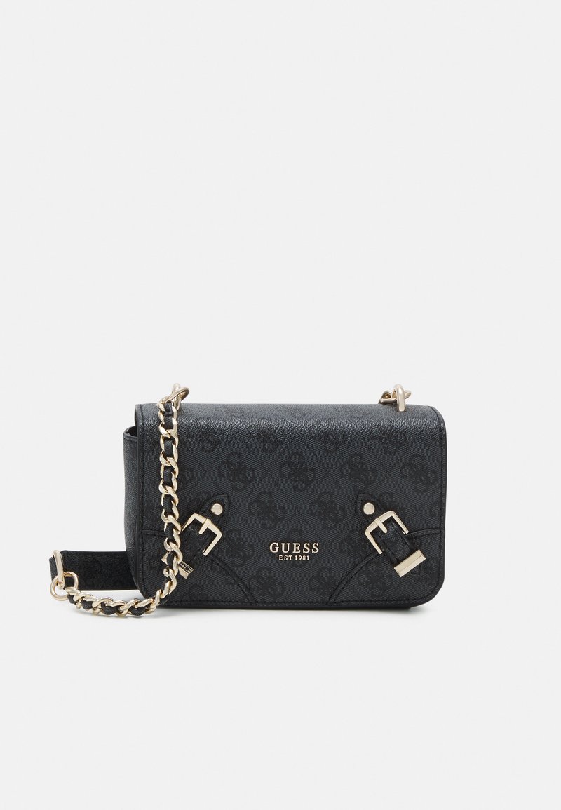 Guess MINI CROSSBODY FLAP - Axelremsväska - coal logo/mörkgrå - Zalando.se