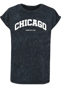 Merchcode CHICAGO WORDING - ACID WASHED - T-shirt print - black/zwart ...