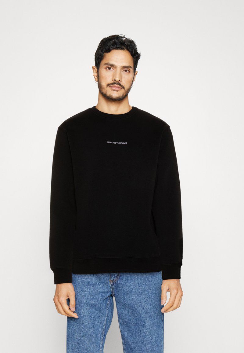 Selected Homme HANKIE LOGO CREW NECK NOOS - Sweatshirt - black/noir ...