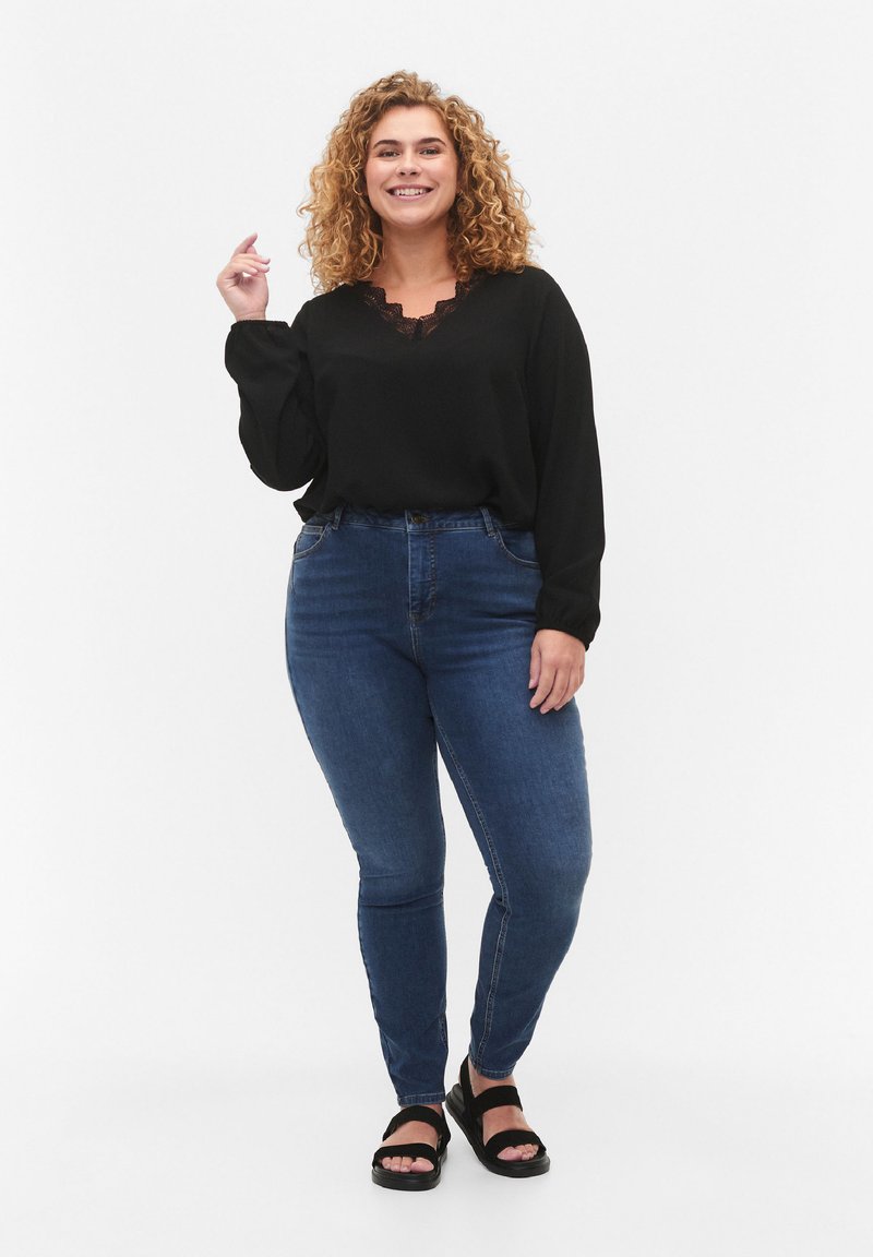 Zizzi V-NECK WITH TRIM - Blouse - black - Zalando.de