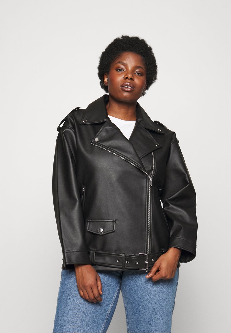 Noisy May Curve OVERSIZE BIKER JACKET - Faux leather jacket - black ...