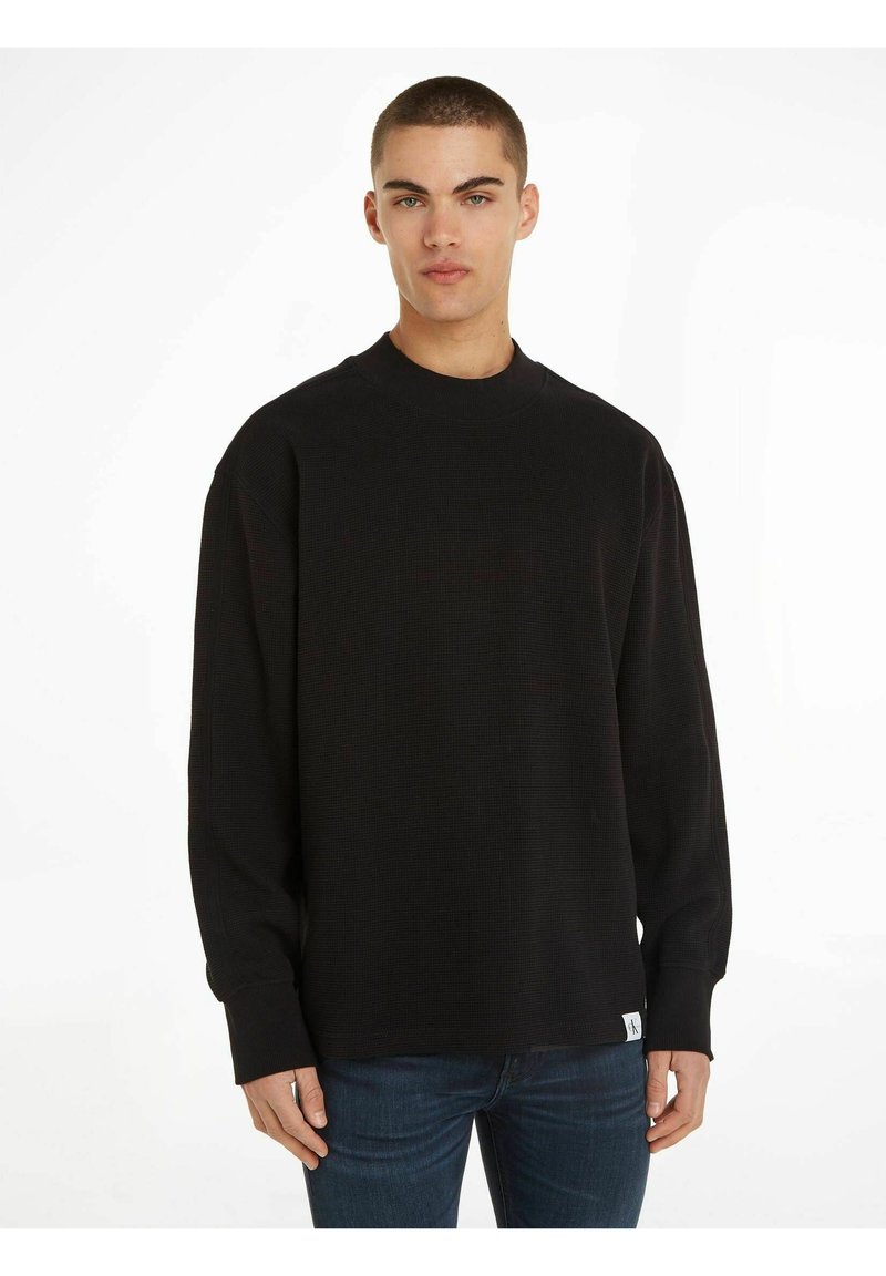 Calvin Klein Jeans TAB WAFFEL - Long sleeved top - schwarz/black - Zalando
