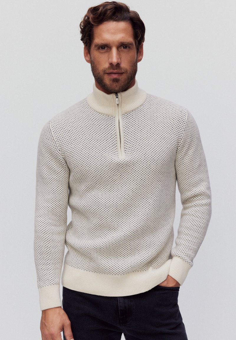 Dobber PETER HALF ZIP - Strickpullover - off white/grau - Zalando