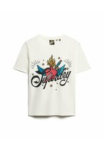 Superdry SUPERDRY TATTOO SCRIPT GRAPHIC - T-Shirt print - ecru/hellgelb ...
