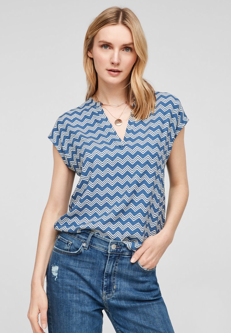s.Oliver Bluse - faded blue zic zac stripes/dunkelblau - Zalando.de