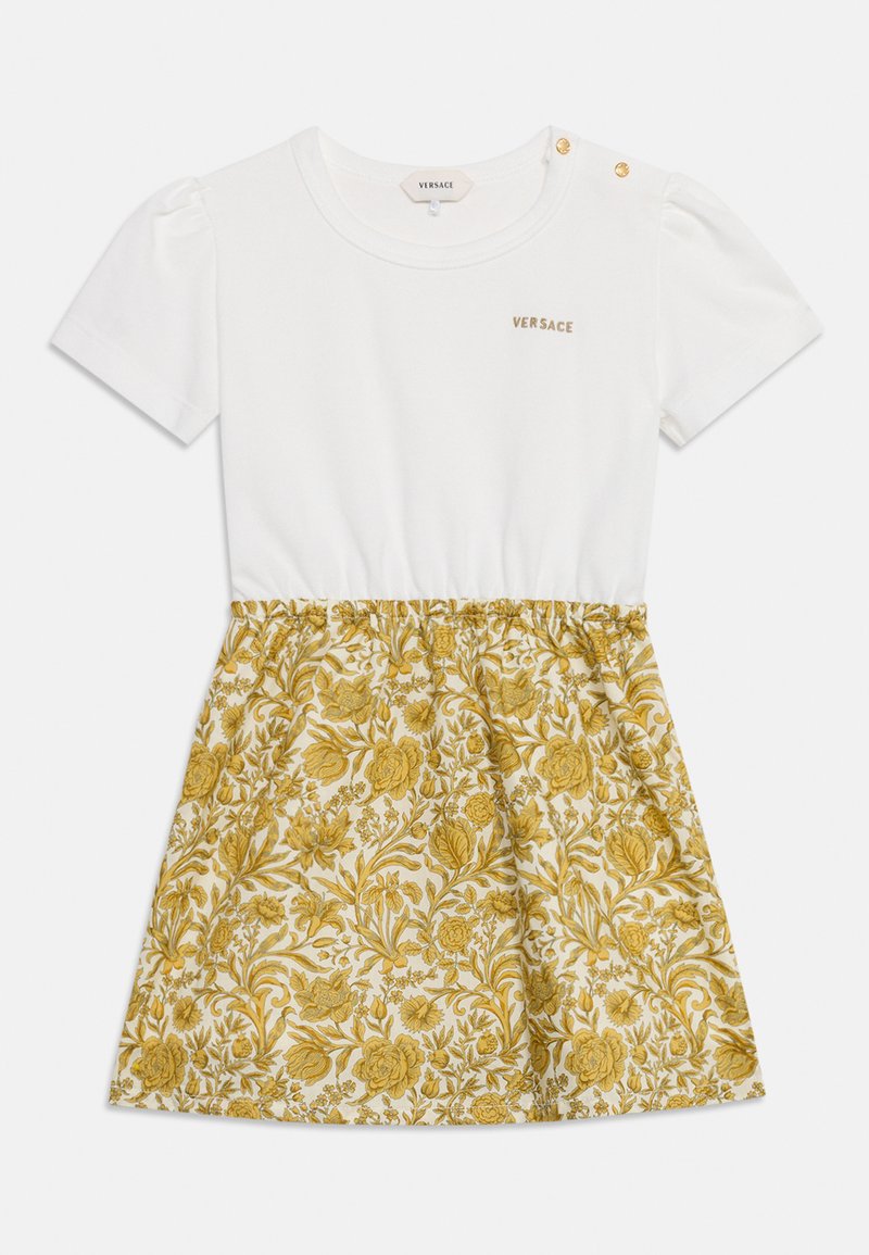 Versace DRESS PIQUET + LIBERTY FLORAL GOLD POPLIN +RIC. LOGO - Sukienka ...