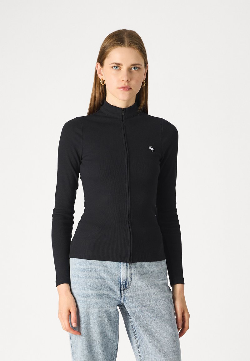 Abercrombie & Fitch ICON DOUBLE ZIP - Long sleeved top - black beauty ...