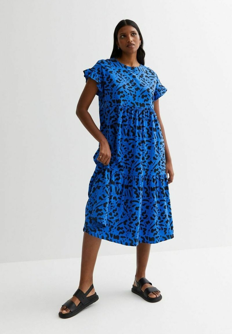 New Look ABSTRACT FRILL SLEEVE TIERED MIDI SMOCK - Jurk - blue pattern ...