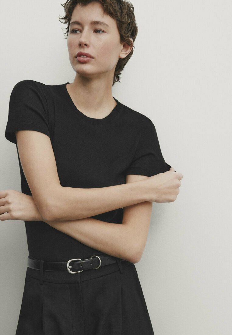 Massimo Dutti SHORT SLEEVE BLEND - T-Shirt basic - black/schwarz ...