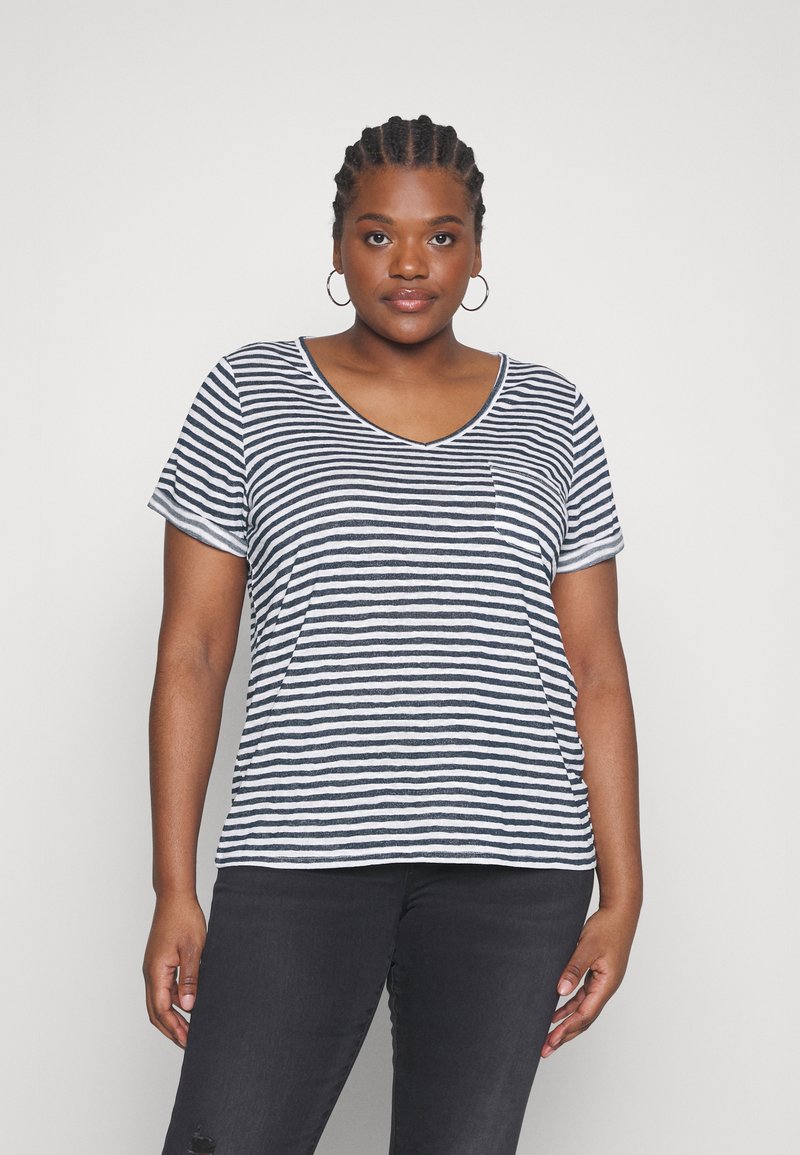 Object Curve OBJTESSI SLUB V NECK - T-shirts - Blue/white/mørkeblå ... Object Curve OBJTESSI SLUB V NECK - T-shirts - Blue/white/mørkeblå ...