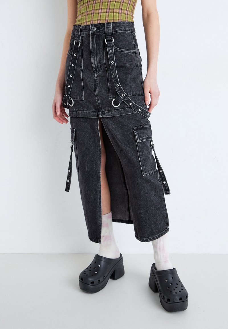 The Ragged Priest BONDAGE MIDI SKIRT - Jupe en jean - charcoal/noir ...
