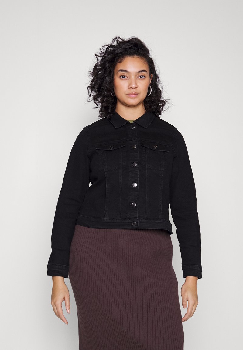 Vero Moda Curve VMRUNA SLIM - Denim jacket - black - Zalando.de
