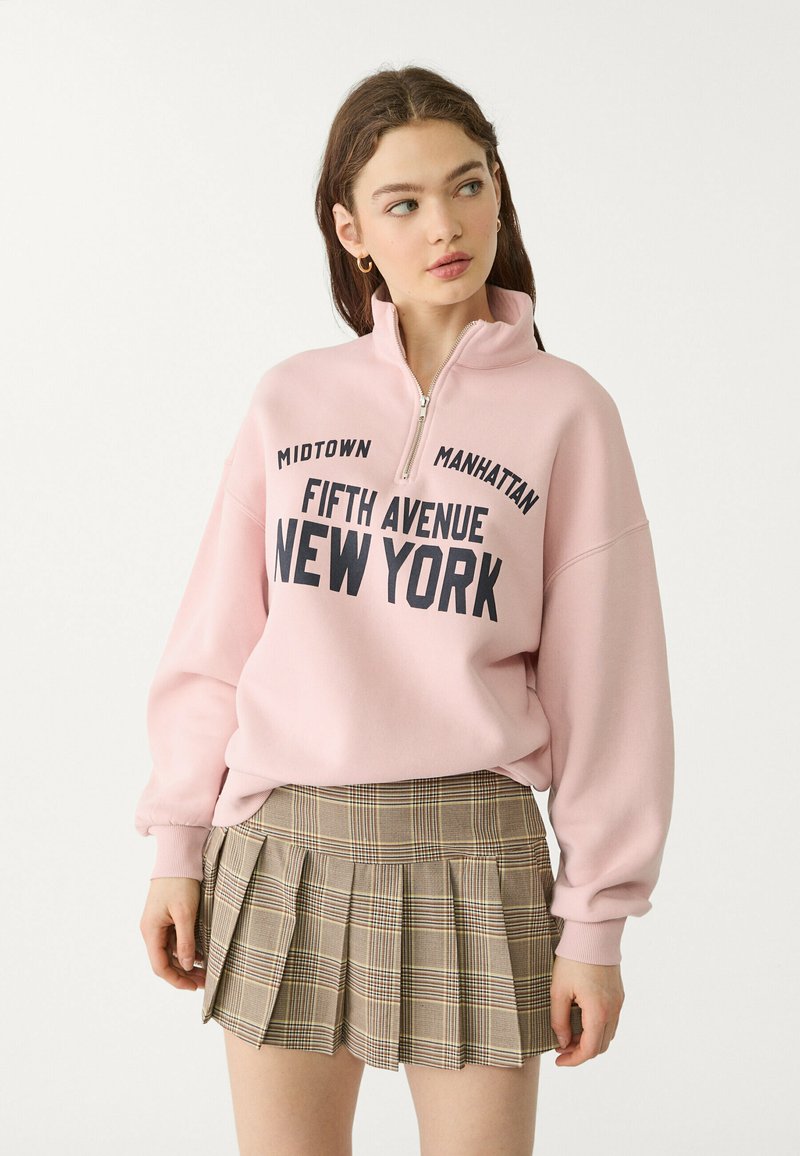 Stradivarius CHECK BOX PLEAT - A-Linien-Rock - dark brown/dunkelbraun ...