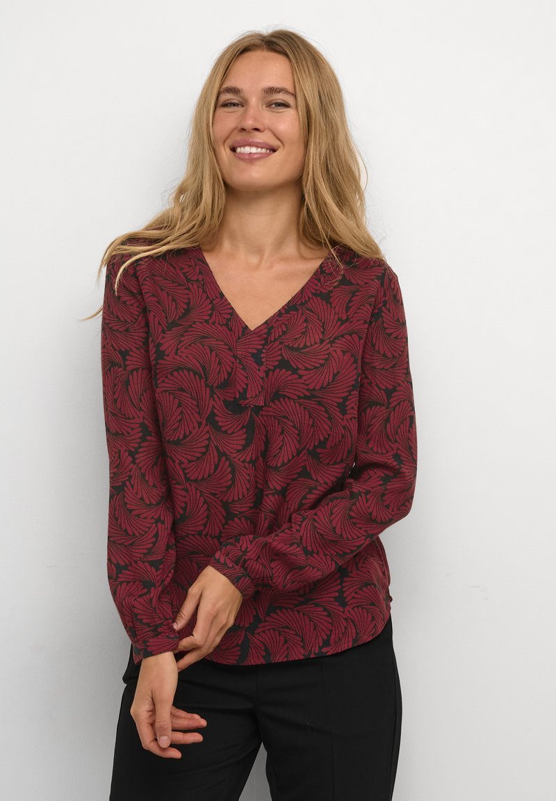 Kaffe KAMARI AMBER V-NECK - Blus - red fan print/röd - Zalando.se