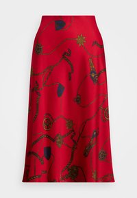Lauren Ralph Lauren Petite BELTING PRINT SATIN CHARMEUSE MIDI SKIRT - A-linjekjol - red/multi ...