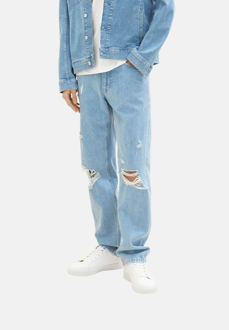 TOM TAILOR DENIM Jeans Straight Leg - destroyed bleached blue denim ...