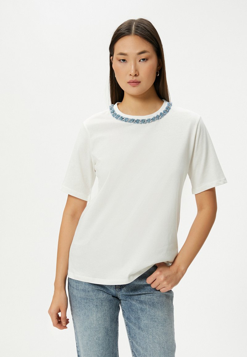 Koton TWEED NECK SHORT SLEEVE - T-Shirt basic - off white/offwhite - Zalando.de