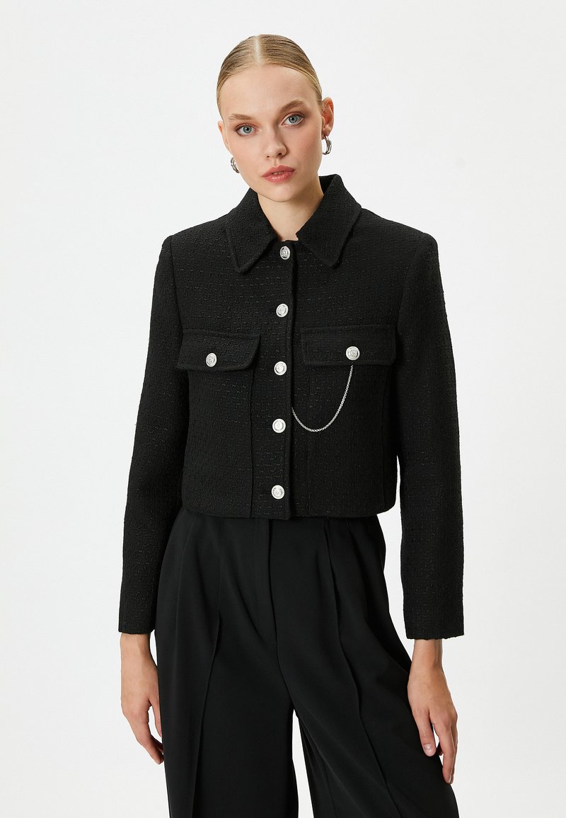 Koton CHAIN ACCESSORY AND POCKET DETAIL TWEED - Leichte Jacke - black ...