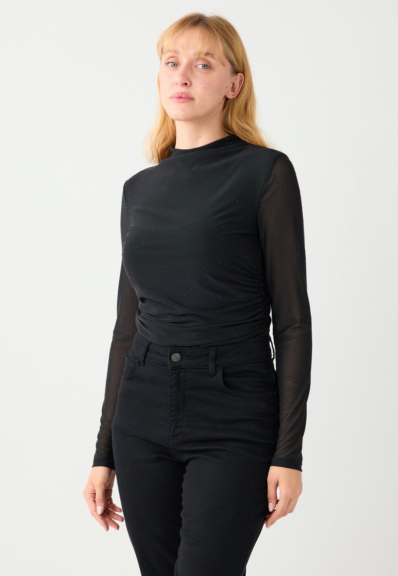 Jimmy Key SLIM FIT LONG SLEEVE STAND COLLAR BEADED - Blouse - black ...
