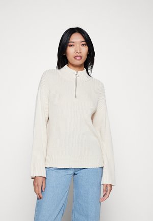 Weekday GRACE HALF ZIP SWEATER - Pullover - dirty white/beige - ZALANDO.CH