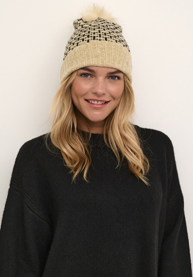 Kaffe CLARA - Bonnet - sand black check knit/beige - ZALANDO.FR