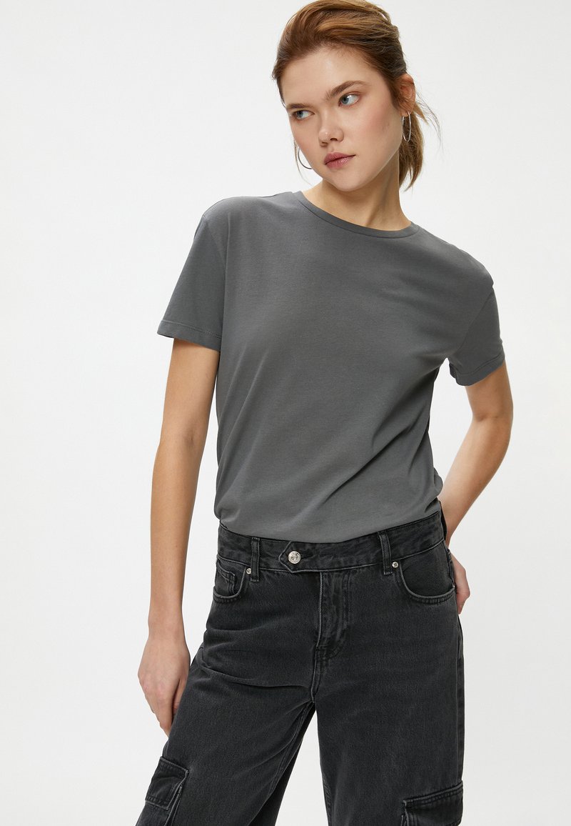 Koton CREW NECK SHORT SLEEVE - T-shirt basic - anthracite/grigio scuro screziato - Zalando.it