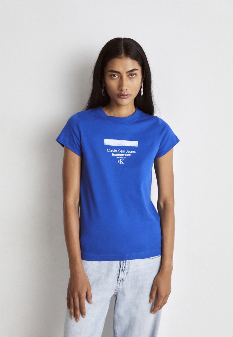 Calvin Klein Jeans Stripe Logo Modern Straight Tee Print T Shirt