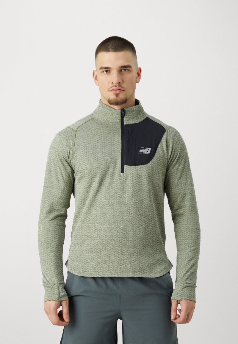 New Balance HEAT GRID HALF ZIP - Langarmshirt - dark olivine heather ...