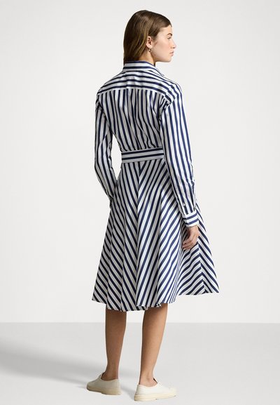 Polo Ralph Lauren BELTED STRIPED COTTON SHIRTDRESS - Shirt dress - navy/white/dark blue ...