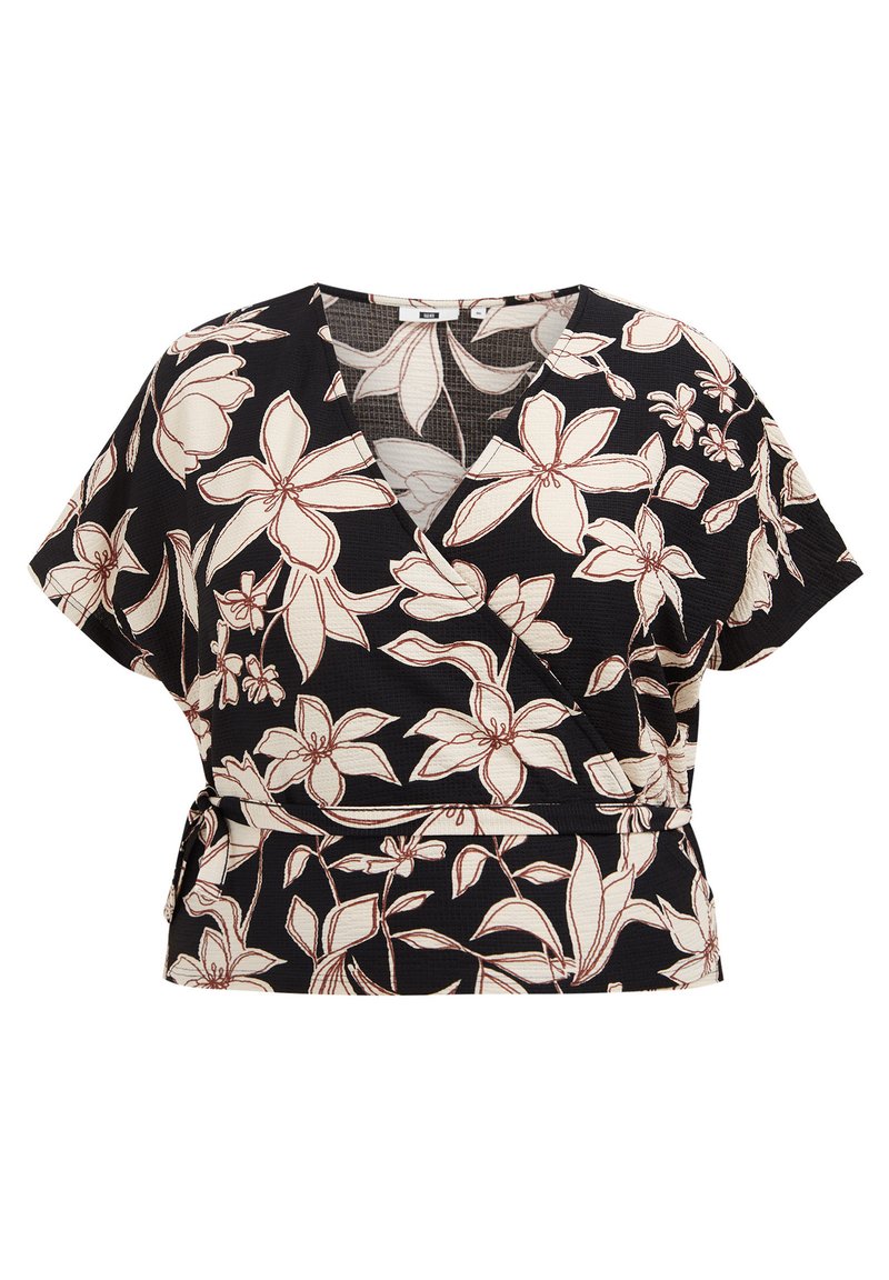 WE Fashion CROP MET DESSIN - CURVE - Bluse - black/schwarz-metallic - Zalando.ch