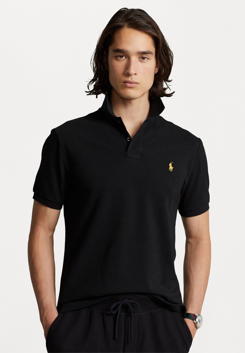 Polo Ralph Lauren CUSTOM SLIM PLAID-TRIM MESH POLO SHIRT - Polo shirt - black - Zalando.co.uk