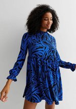 New Look ZEBRA PRINT HIGH NECK FRILL - Day dress - blue pattern/blue ...