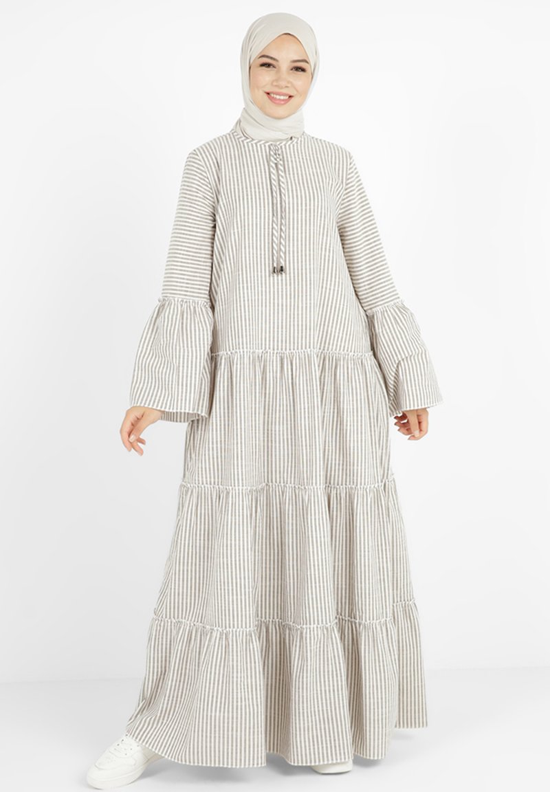 Modanisa STRIPE CREW NECK MODEST TAVIN - Maxi dress - khaki - Zalando