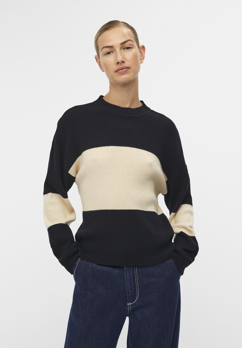 Object PULLOVER GESTREIFTER - Strickpullover - black/schwarz - Zalando.de