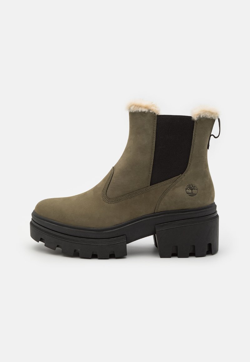 Timberland EVERLEIGH - Enkellaarsjes met plateauzool - olive/olijfgroen ...