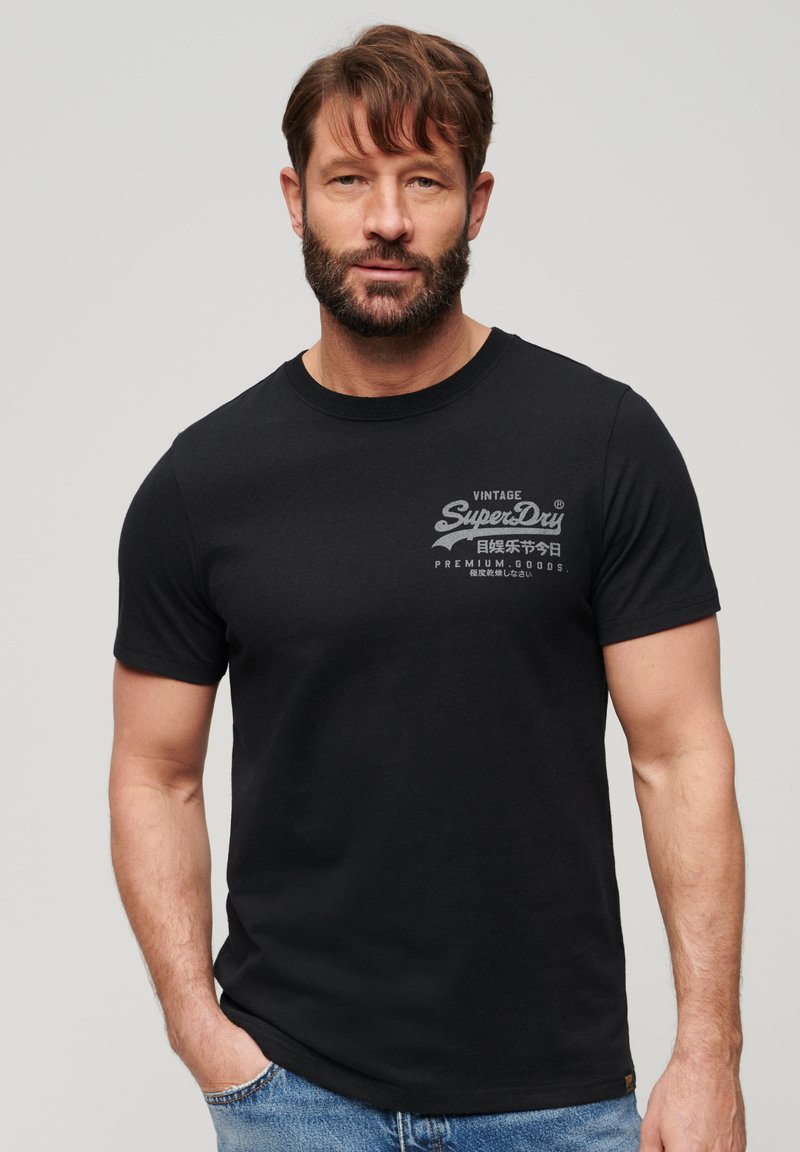 Superdry Print T-shirt - nero black marl/black - Zalando.co.uk