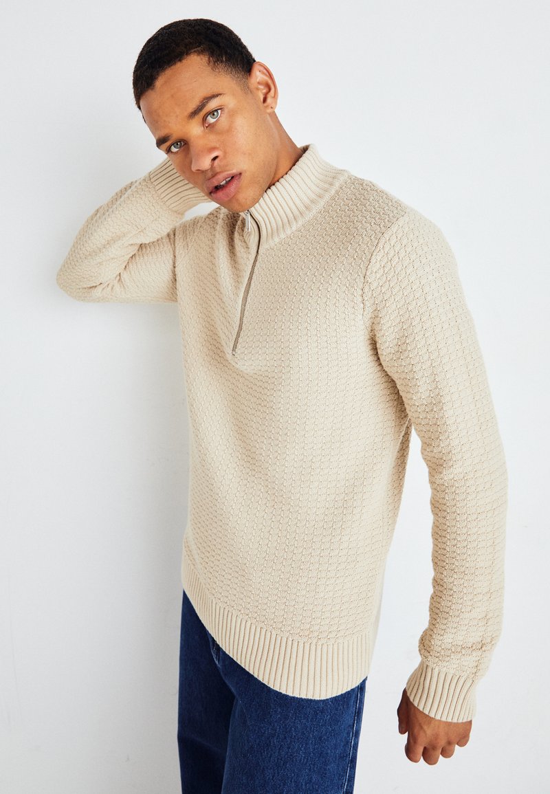 Selected Homme SLHTHIM STRUCTURE HALF ZIP - Jumper - oatmeal/beige ...