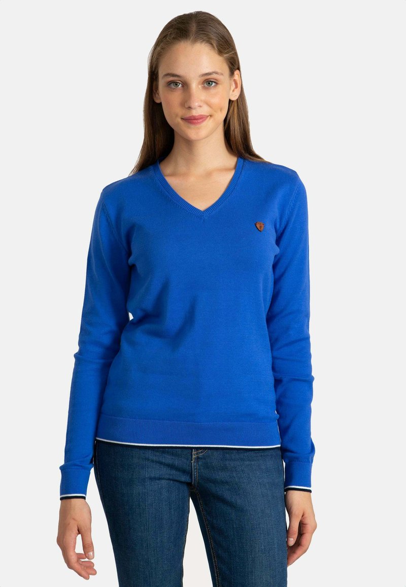Jacey Quinn V-NECK WITH ARM PATCH - Jumper - sax/blue - Zalando