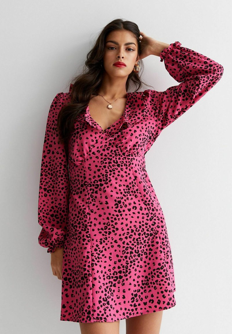 New Look LONG SLEEVE - Jurk - pink pattern/gemêleerd donkerroze ...
