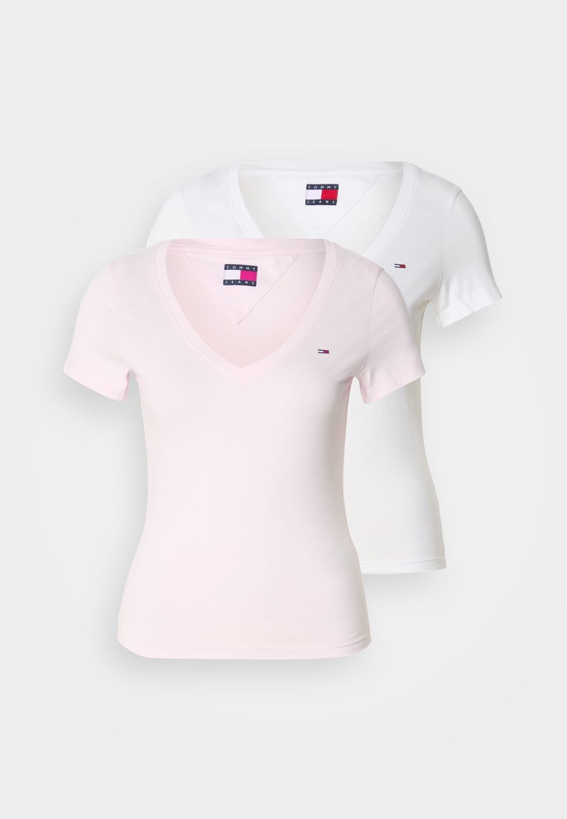 Tommy Jeans V NECK TEE 2 PACK - T-shirt basic - ecru/light pink/wit ...