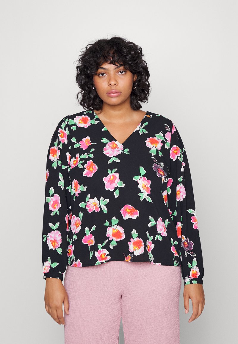 Vero Moda Curve VMHYMS SAGA V-NECK - Blouse - black/hyms/zwart - Zalando.nl