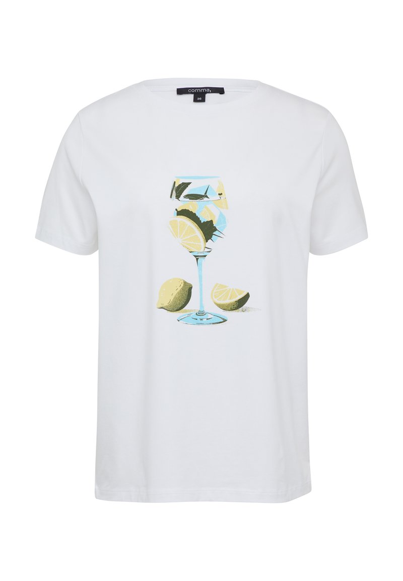 comma MIT SCHMUCKPERLEN - T-Shirt print - weiß/offwhite - Zalando