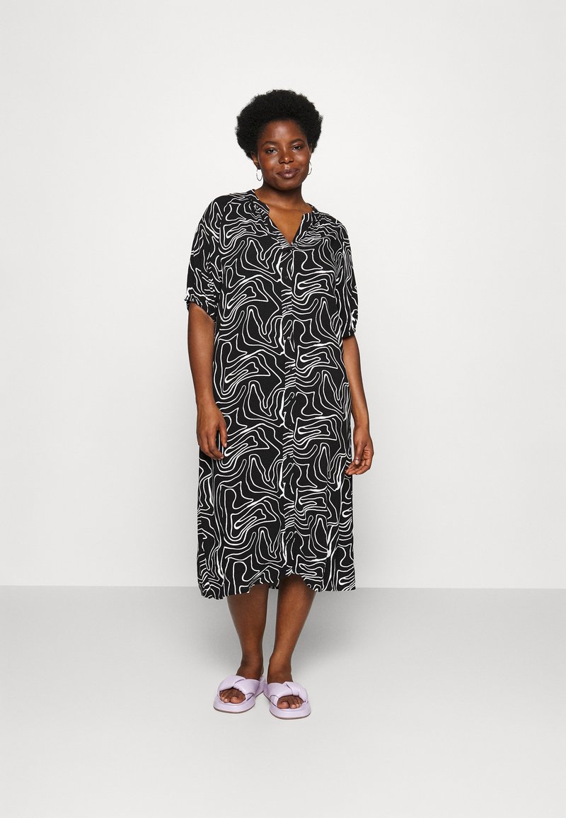 ONLY Carmakoma CARDES ALLIE LIFE CALF DRESS - Shirt dress - black ...