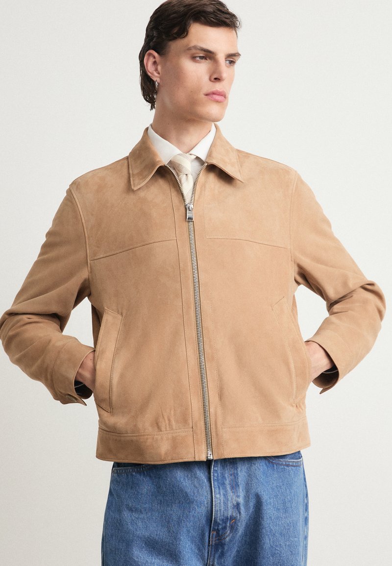 BOSS MALBANO - Leather jacket - open beige/beige - Zalando.co.uk