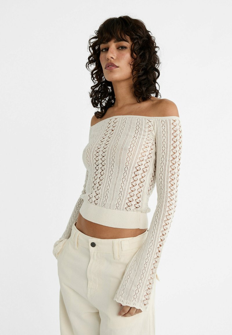 Stradivarius OPEN OFF-THE-SHOULDER - Striktrøje - beige - Zalando.dk