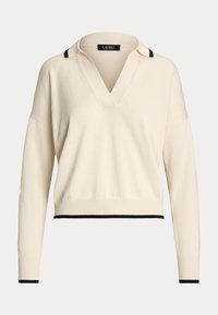 Lauren Ralph Lauren TWO TONE COTTON BLEND POLO SWEATER - Pulover - mascarpone cream/lauren navy ...