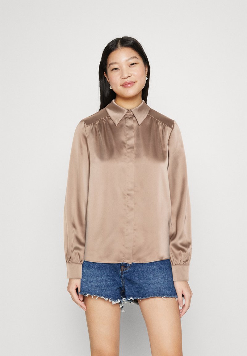 Object OBJSATEEN L S NOOS - Overhemdblouse - fossil/bruin - Zalando.be