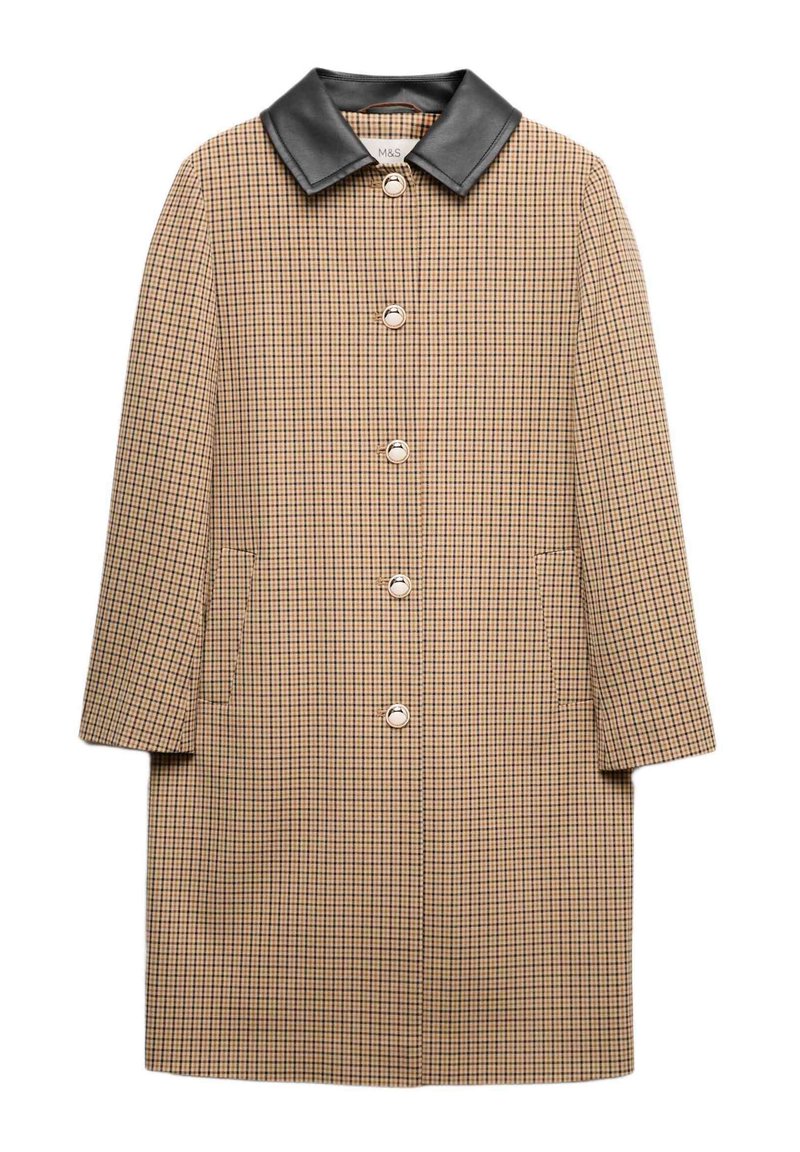 Marks & Spencer CHECKED COLLARED LONGLINE CAR - Mantel - camel mix ...